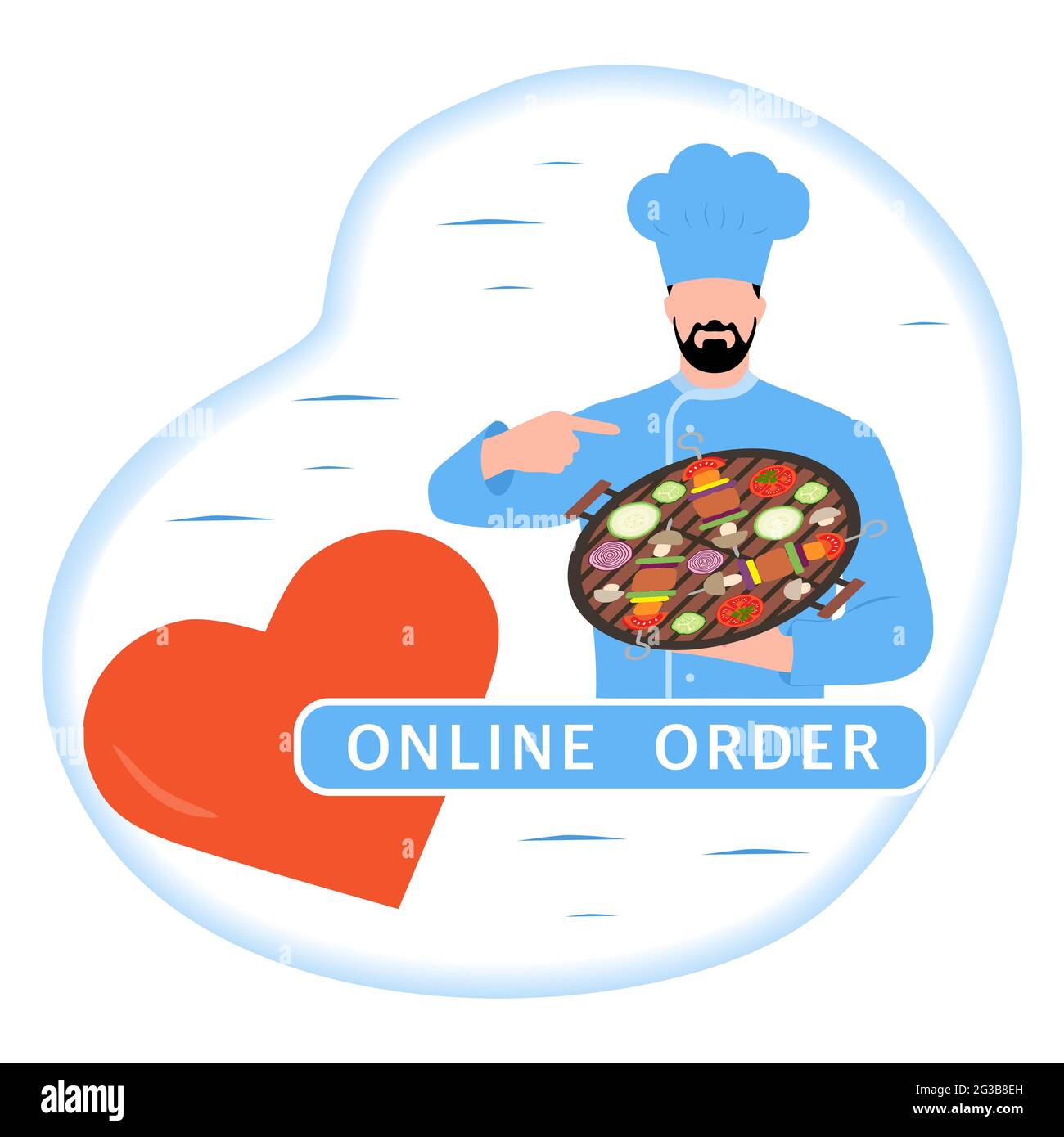 Vector illustration Online order. Chef offers to grill food. Ordering ...