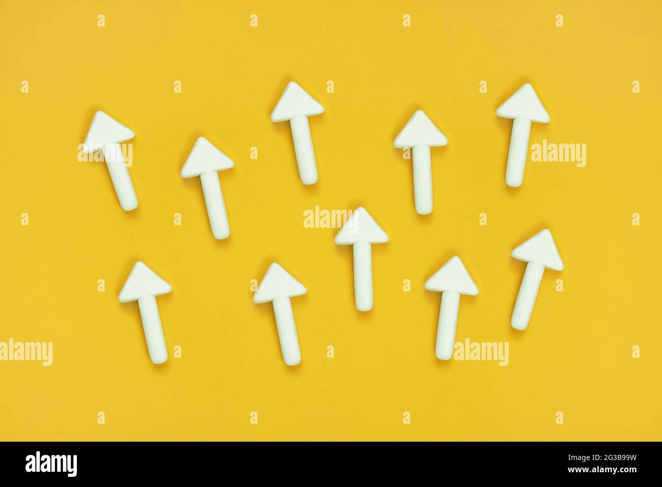 Go up, collection of Arrows pointing upward. 3D mockup, white sign ...