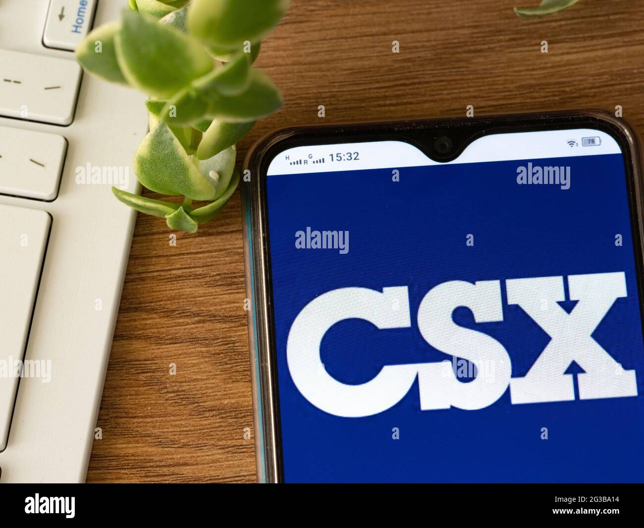 In this photo illustration a CSX Corporation logo seen displayed on a ...
