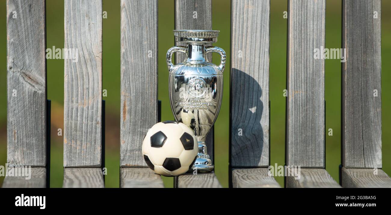 April 22, 2021 Moscow, Russia. Trophy of the European Football ...