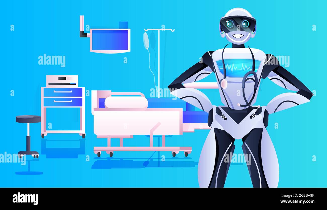robot doctor with stethoscope modern hospital clinic ward interior ...