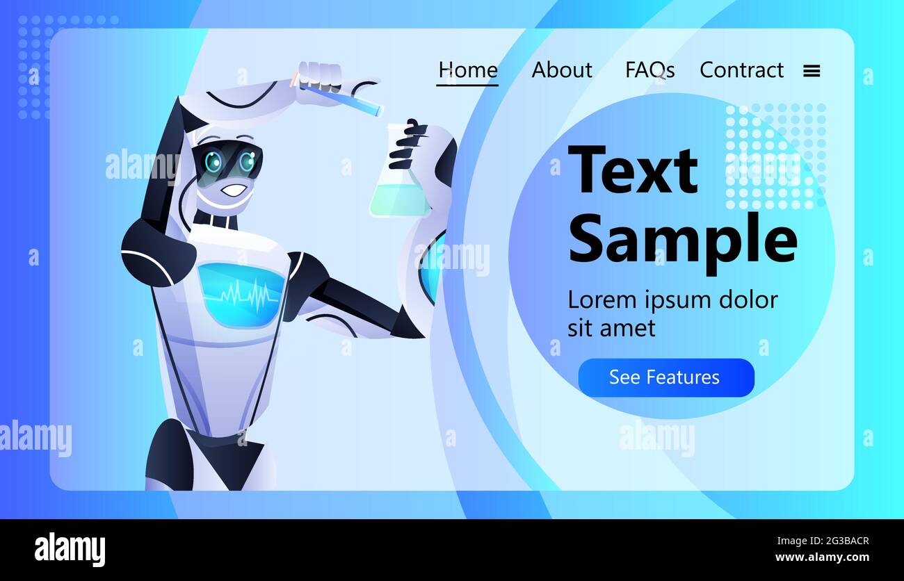 robot holding test tube with liquid robotic chemist making experiments ...