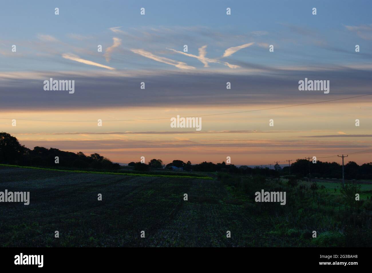 Dawn colours over fields Stock Photo - Alamy