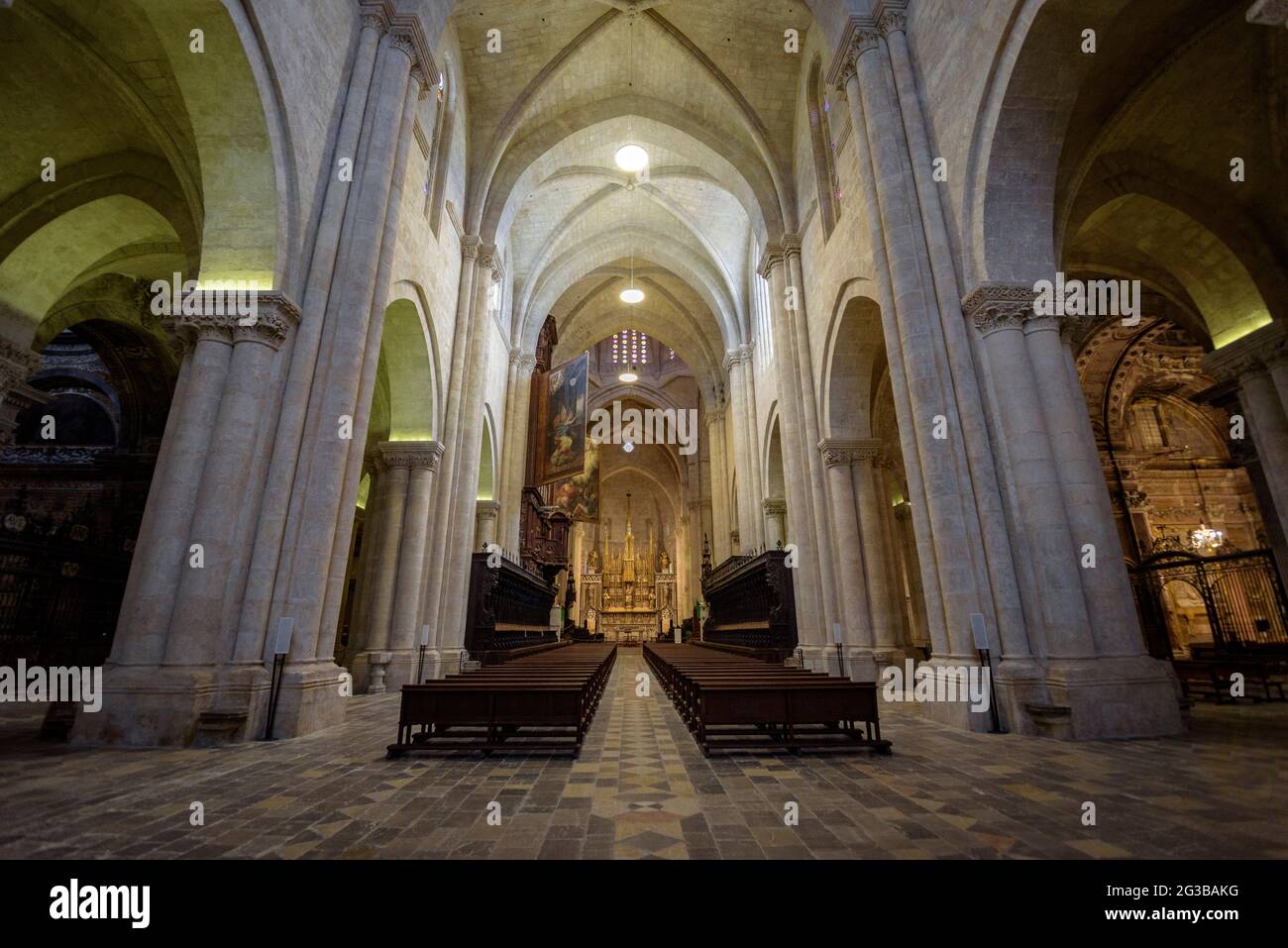 Inside of the cathedral of Tarragona, gothic style (Catalonia, Spain ...