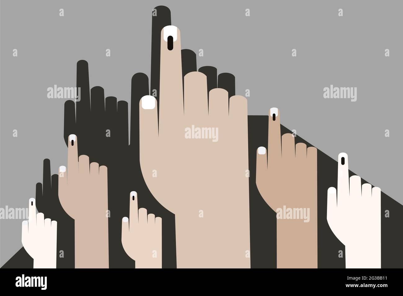 Illustration of hands with electoral stains after casting vote Stock ...