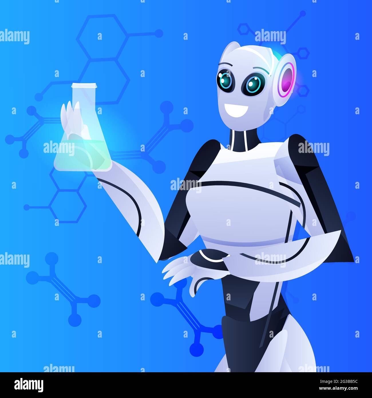 robot holding test tube with liquid robotic chemist making experiments ...