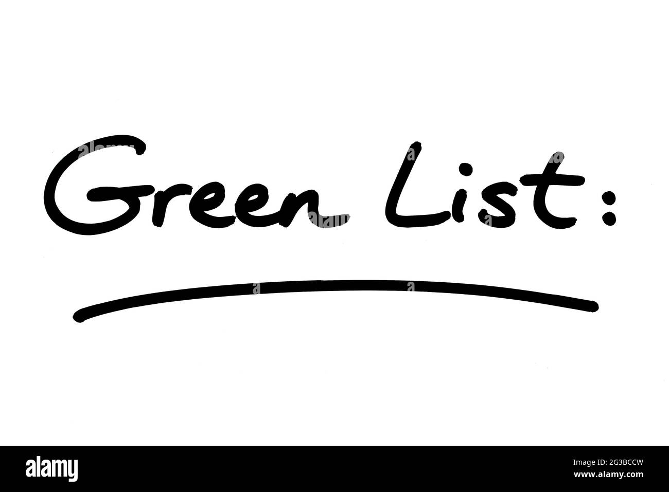 Green List, handwritten on a white background Stock Photo - Alamy
