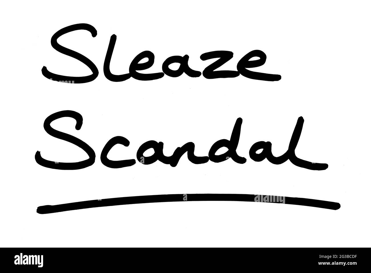Sleaze Scandal, handwritten on a white background Stock Photo - Alamy