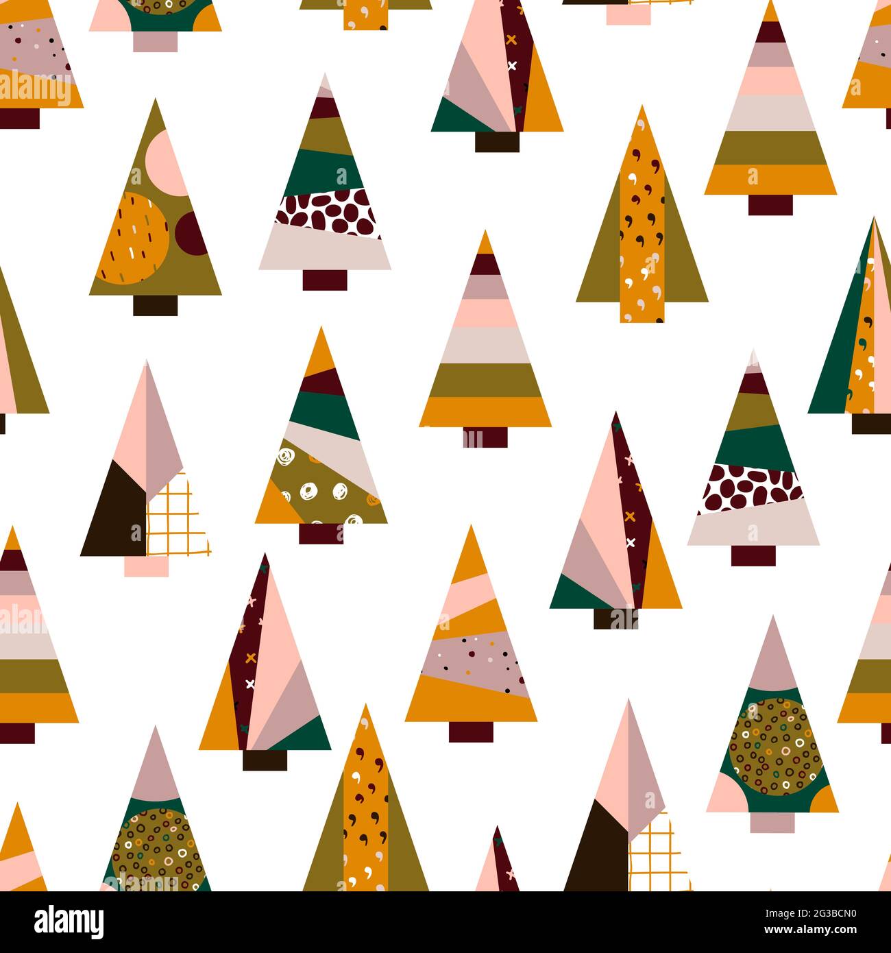 Seamless Vector cartoon triangular Christmas tree pattern. Hand drawn ...