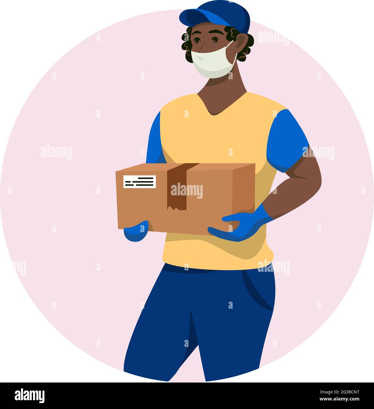 african american man with box. delivery man with order. Flat style ...
