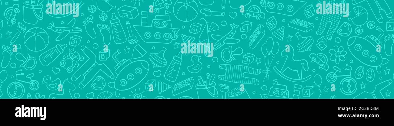 Baby boy doodles. Seamless pattern with kids icons. Vector illustration ...
