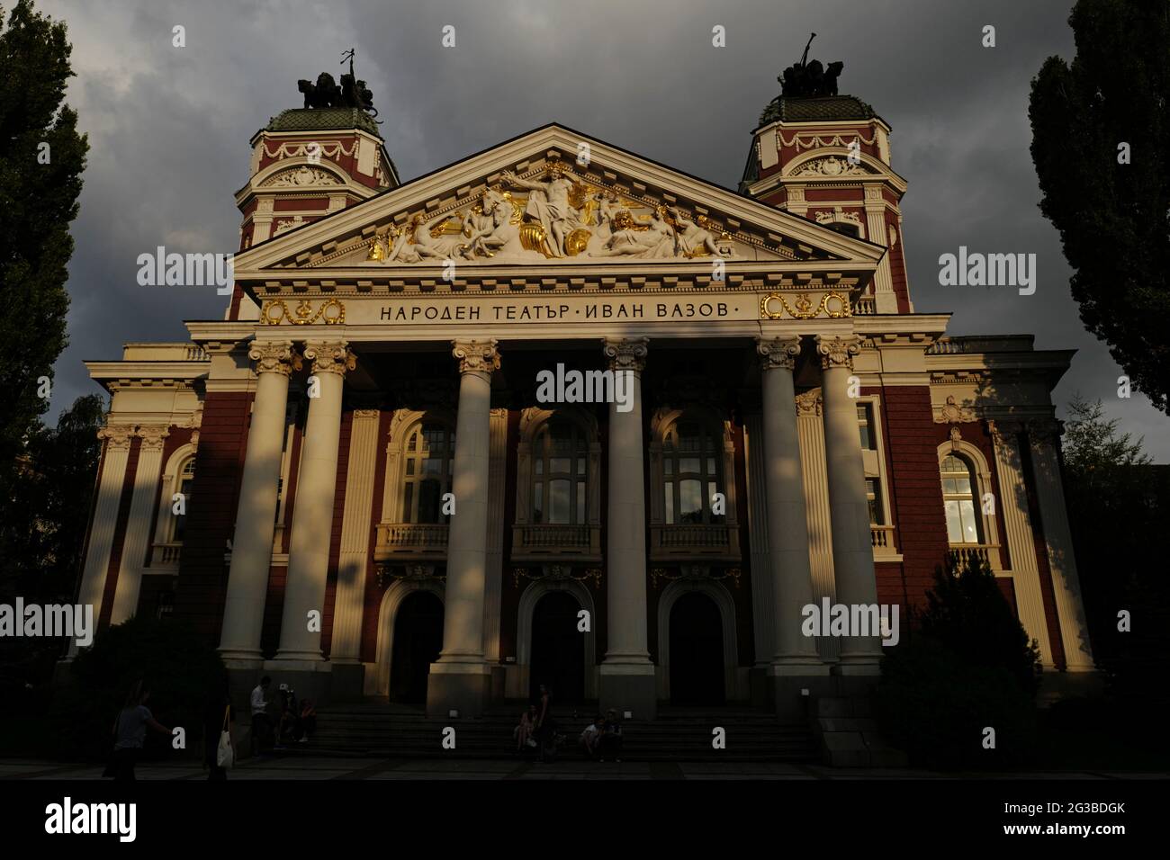 Historical Opera house facade with cyrillic name on top, in Sophia ...