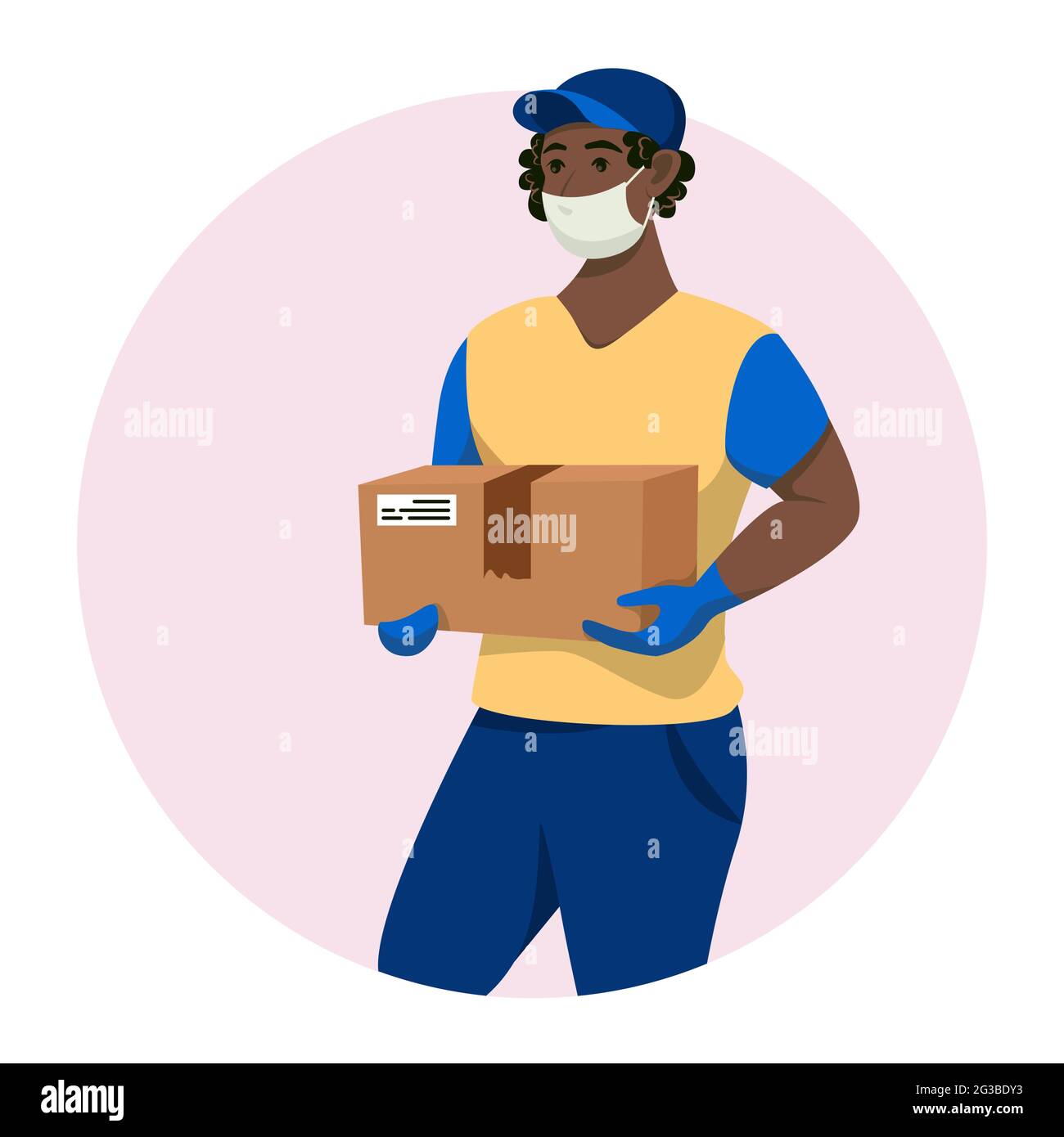 african american man with box. delivery man with order. Flat style ...