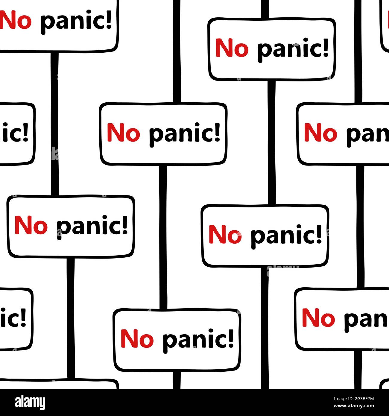 Sign with text No panic. Hand-drawn seamless pattern. Black lettering ...
