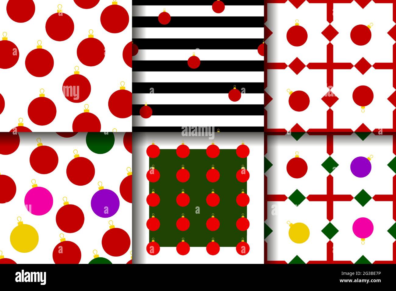 Set of Christmas vector seamless patterns. 6 holiday ornaments for ...