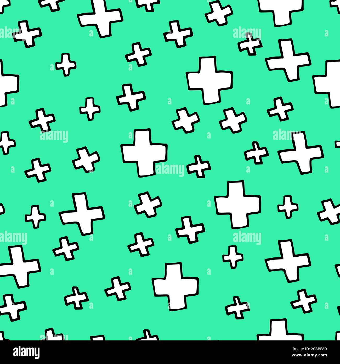 Seamless medical pattern. Black Outline white crosses isolated on a ...
