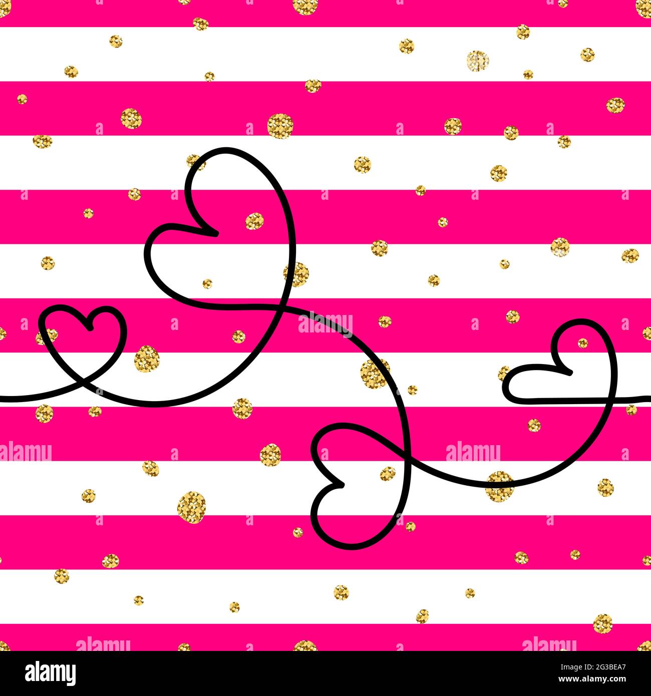 Seamless sparkles vector pattern with Outline hearts. Line art of a ...