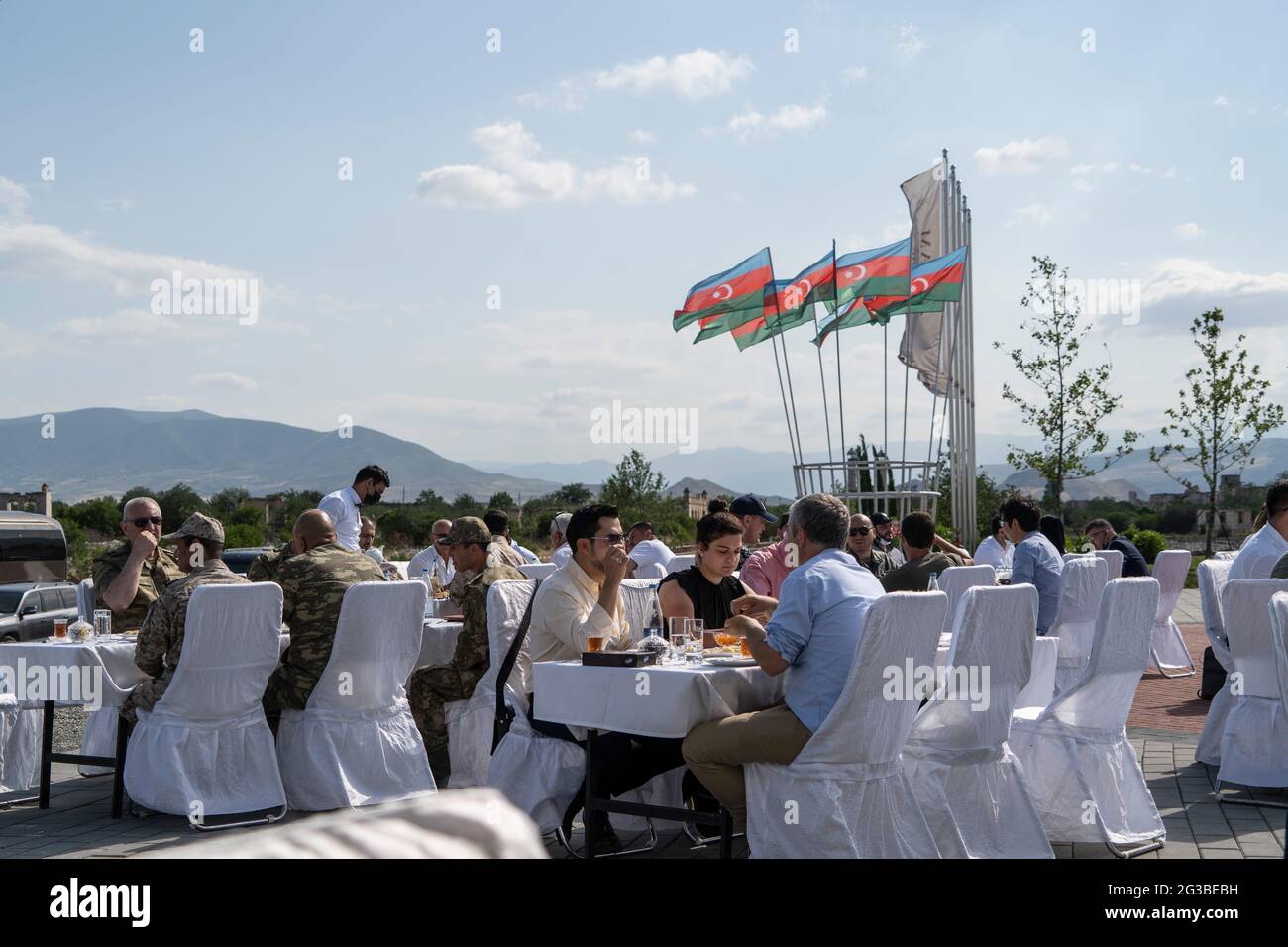 Outdoor dining in the destroyed city of Agdam, Nagorno Karabakh ...