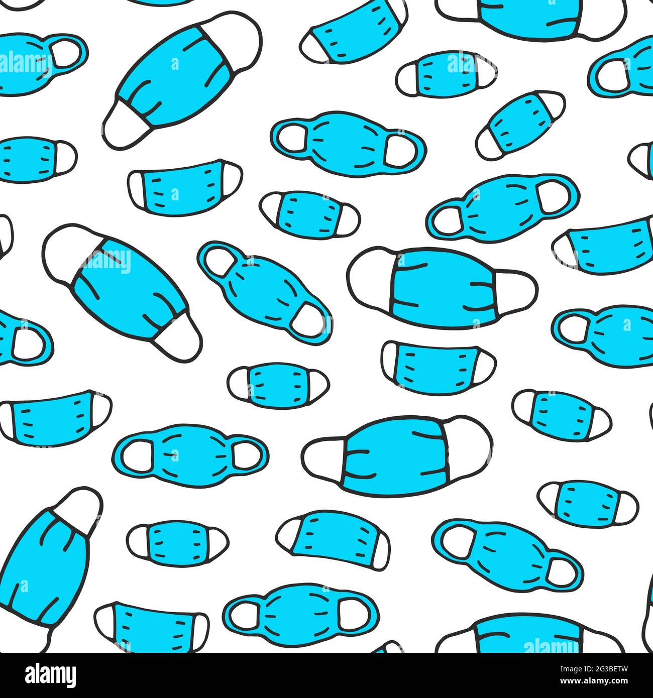 Seamless pattern. Doodle protective medical mask isolated on white ...