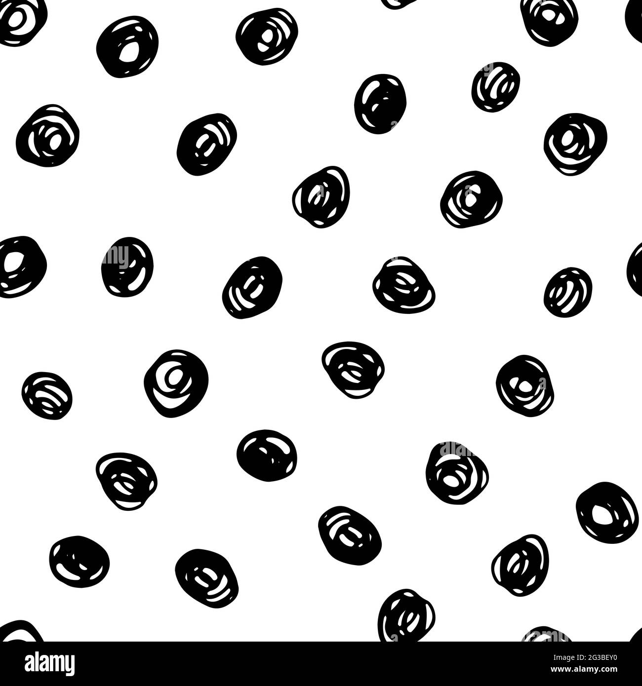 Seamless polka dot pattern. Black outline messy hand-drawn circles ...