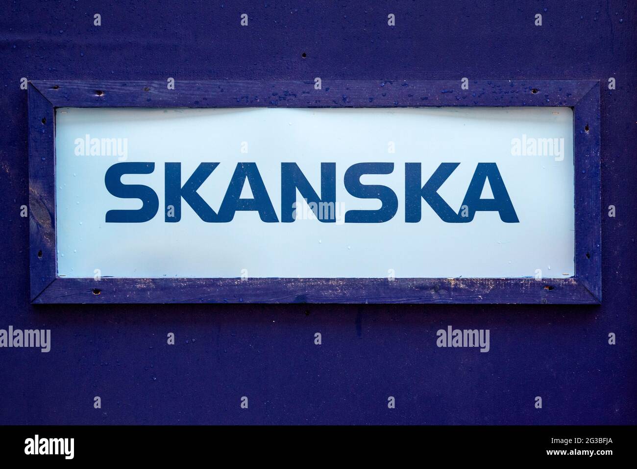 London, UK - May 13th 2021: A close-up of the Skanska company logo at a ...