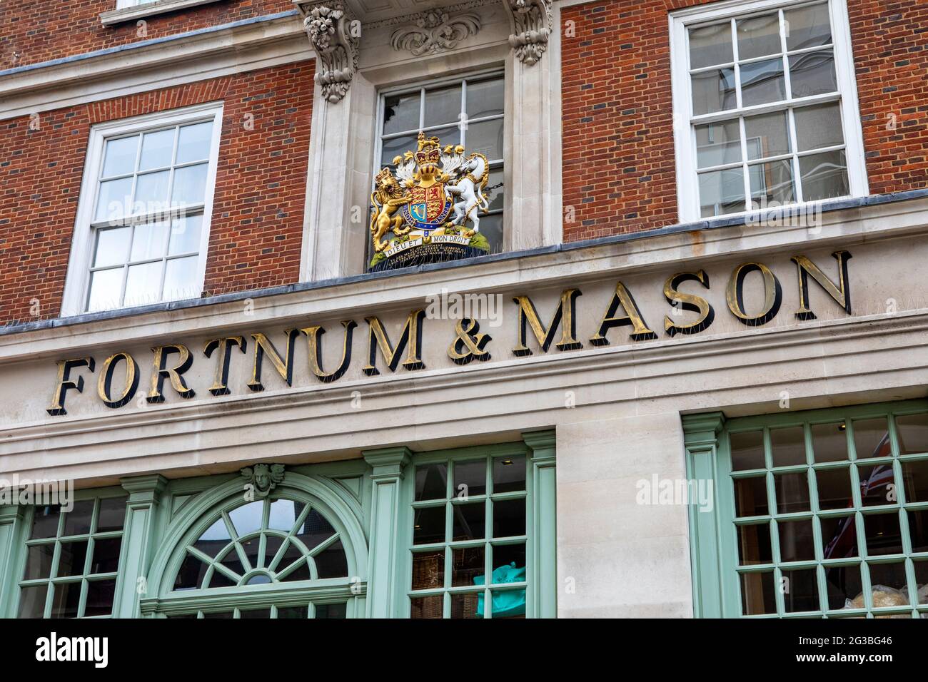 London, UK - May 13th 2021: Close-up of the Fortnum and Mason logo on ...