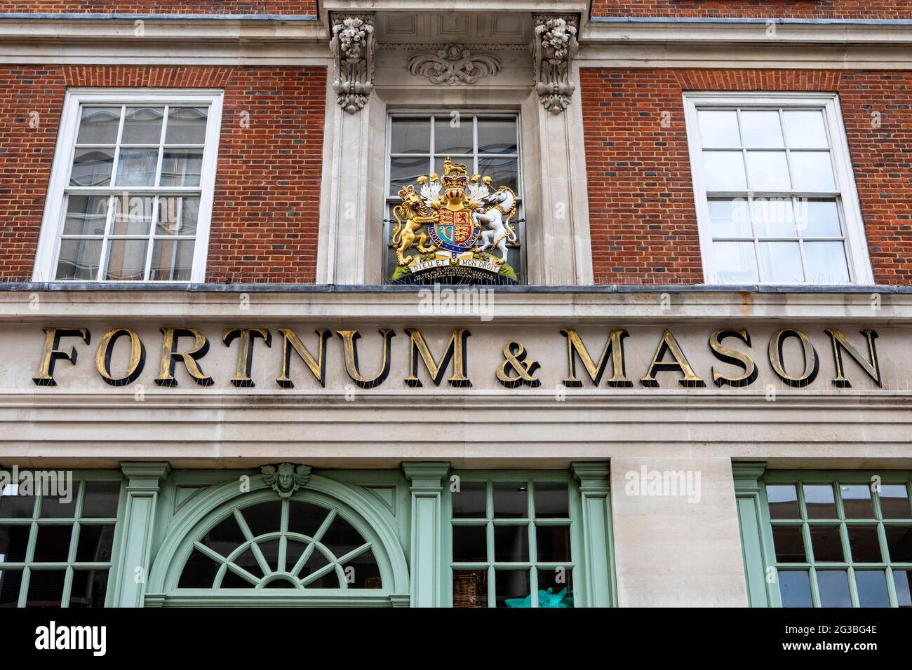 London, UK - May 13th 2021: Close-up of the Fortnum and Mason logo on ...