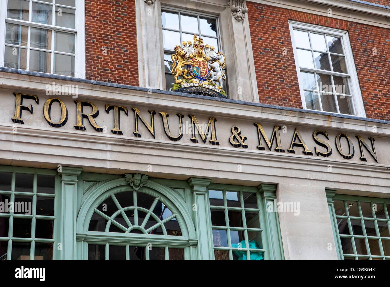 London, UK - May 13th 2021: Close-up of the Fortnum and Mason logo on ...
