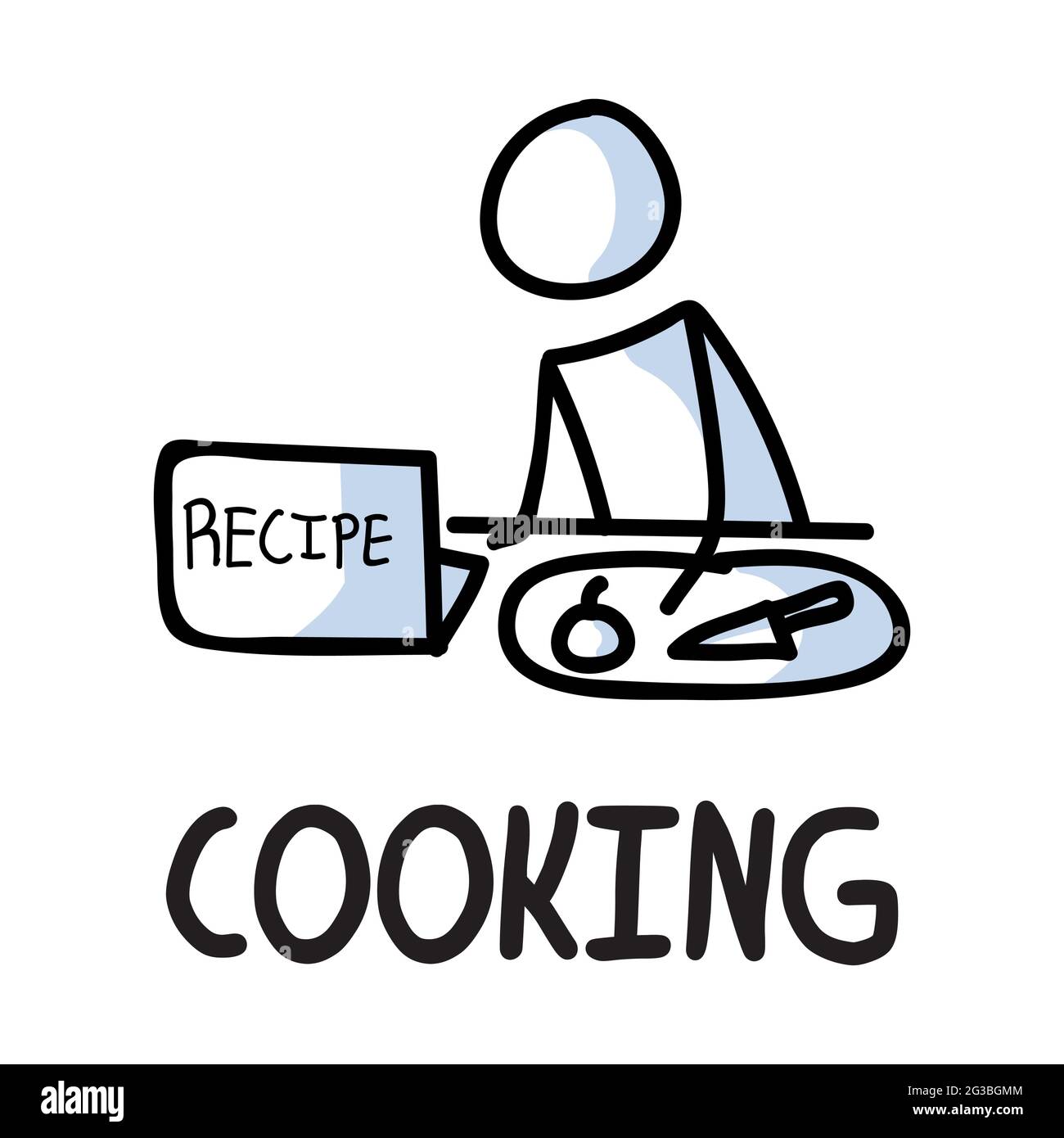 Stick figures icon of home cooking food. Chef pictogram with text Stock ...