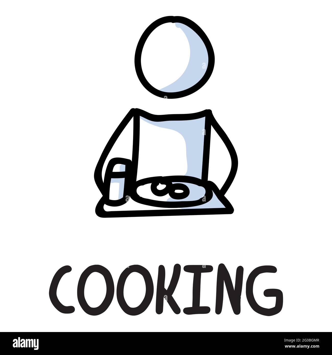 Stick figures icon of home cooking food. Chef pictogram with text Stock ...