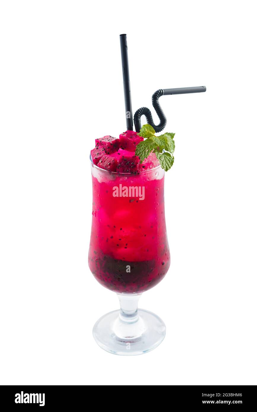 Red dragon fruit juice isolated on white Stock Photo - Alamy