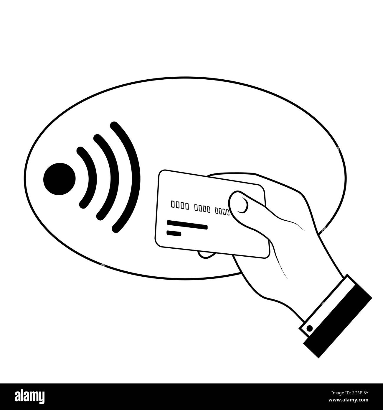 Line drawing contactless payment. The hand is holding a credit card ...