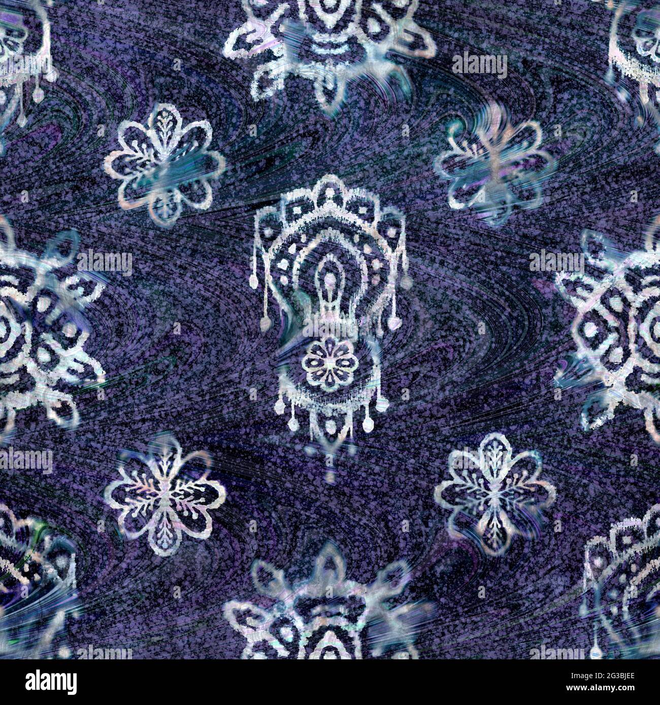 Seamless highly textured intricate and ornate pattern in navy blue ...