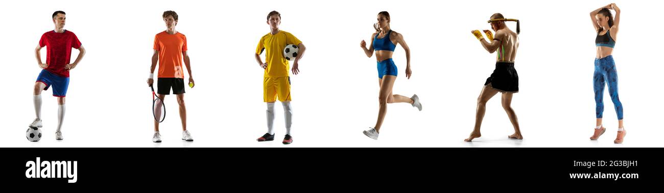 Multi sport collage football tennis soccer, boxer and runner sportsmen ...