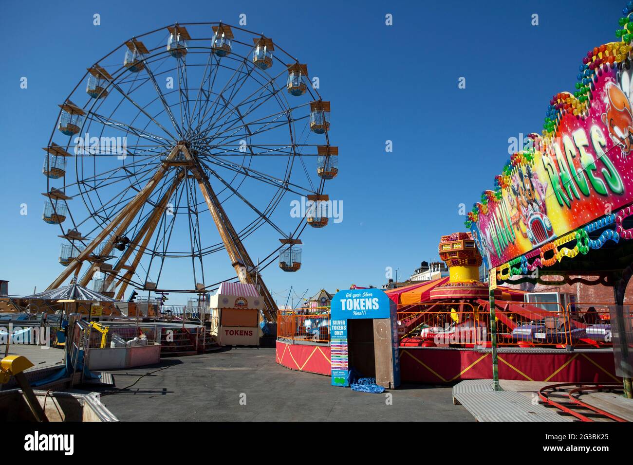 The closed fun fair due to coronavirus at Bridlington in north ...