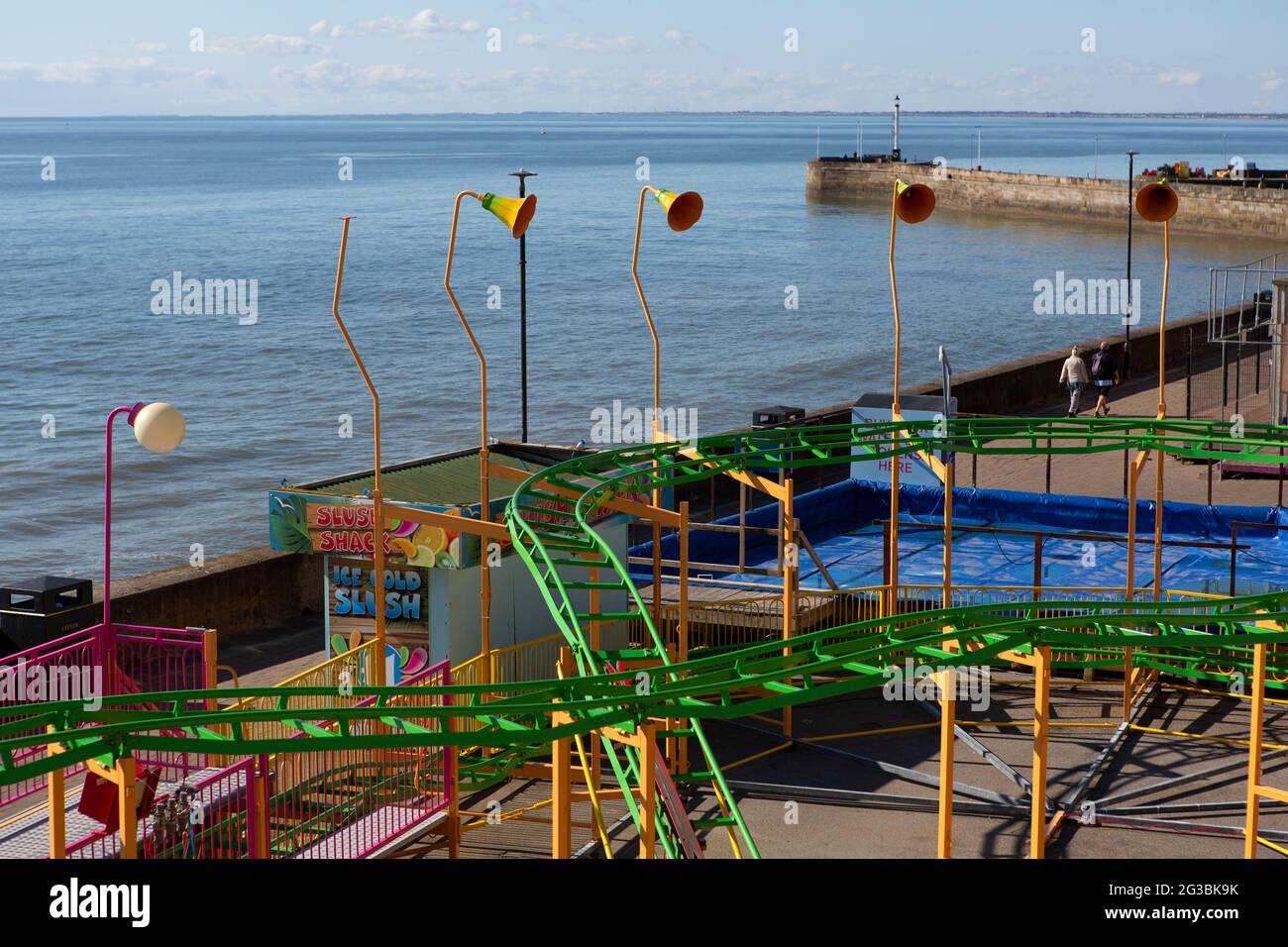 The empty and closed rollercoaster ride at the fun fair in Bridlington ...