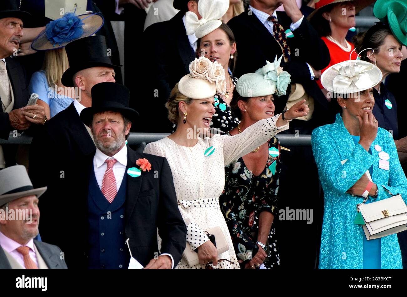 Zara Tindall, Dolly Maude and Anna Lisa Balding (right) react as they ...