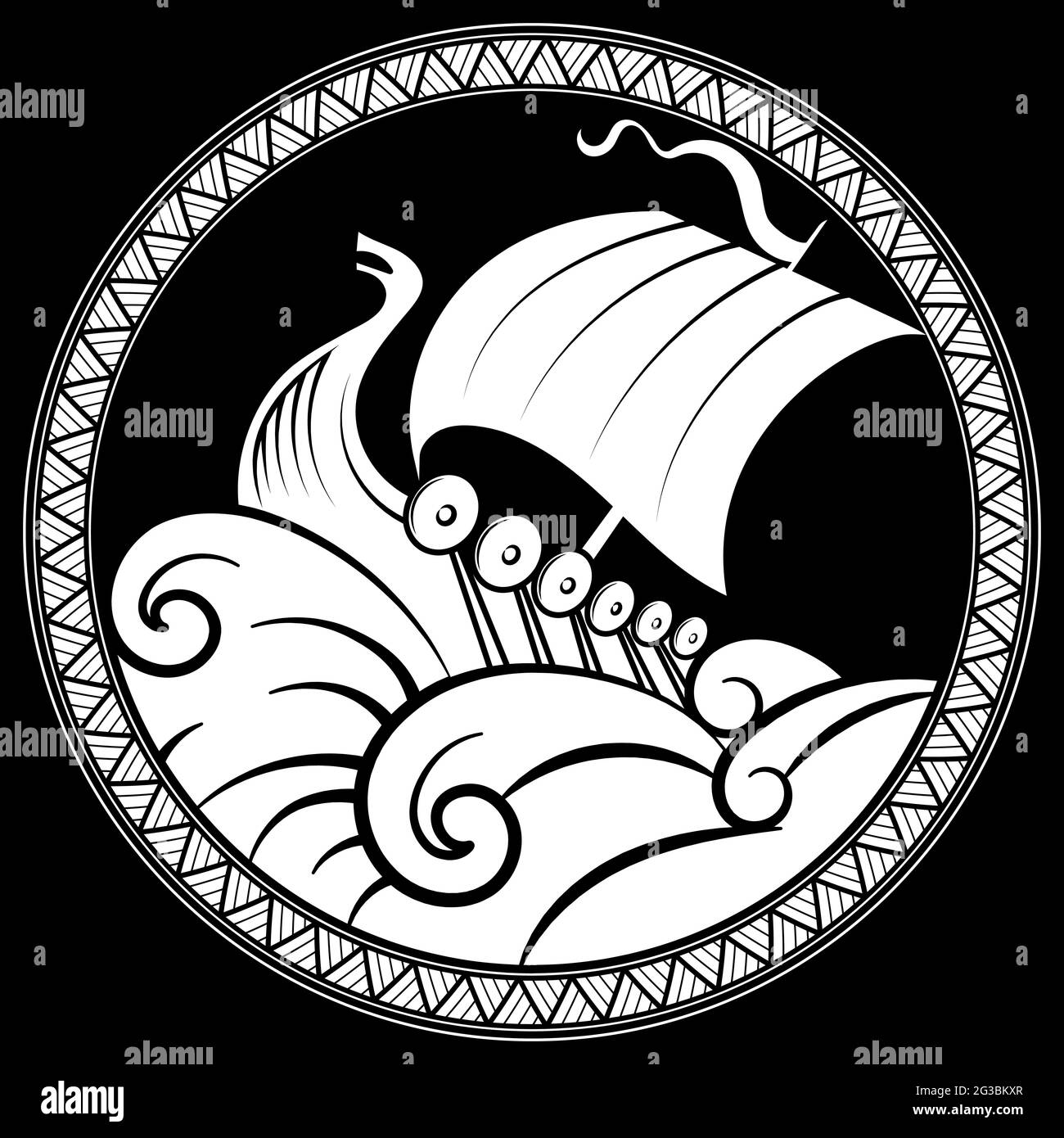 Viking, Scandinavian design. Drakkar with a dragons head. Warship of ...