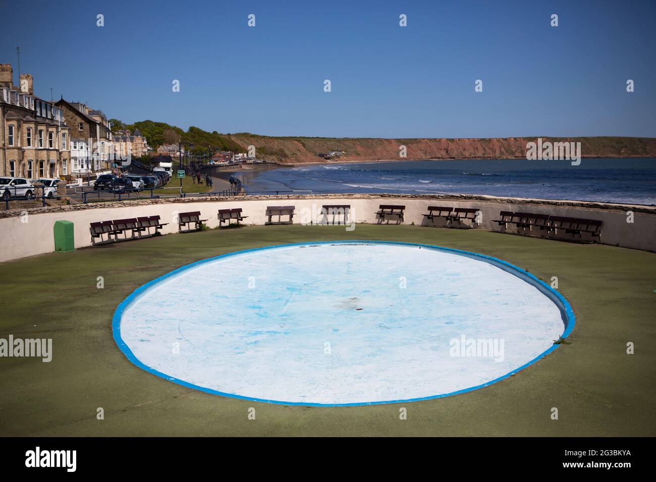 A empty and desrted paddling pool at Filey in north Yorkshire. Filey is ...
