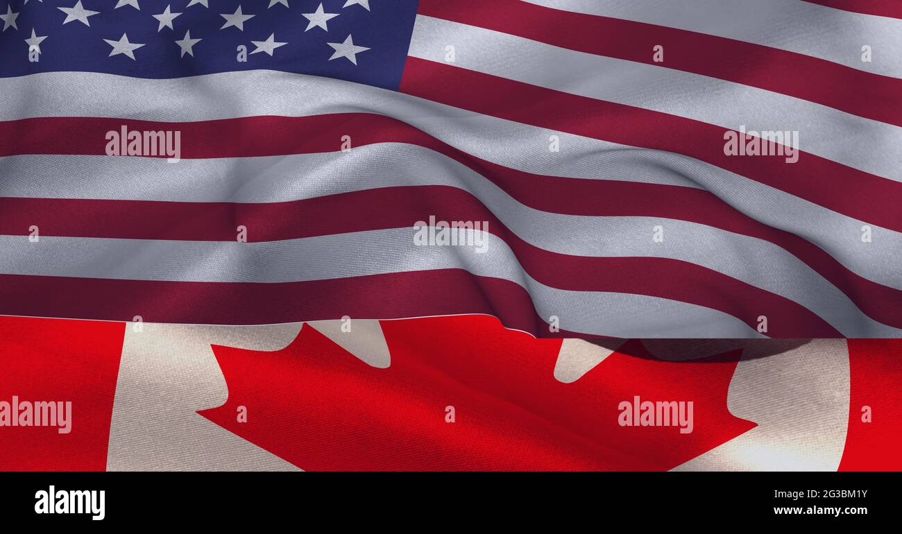 Composition of american and canadian flags billowing together Stock ...