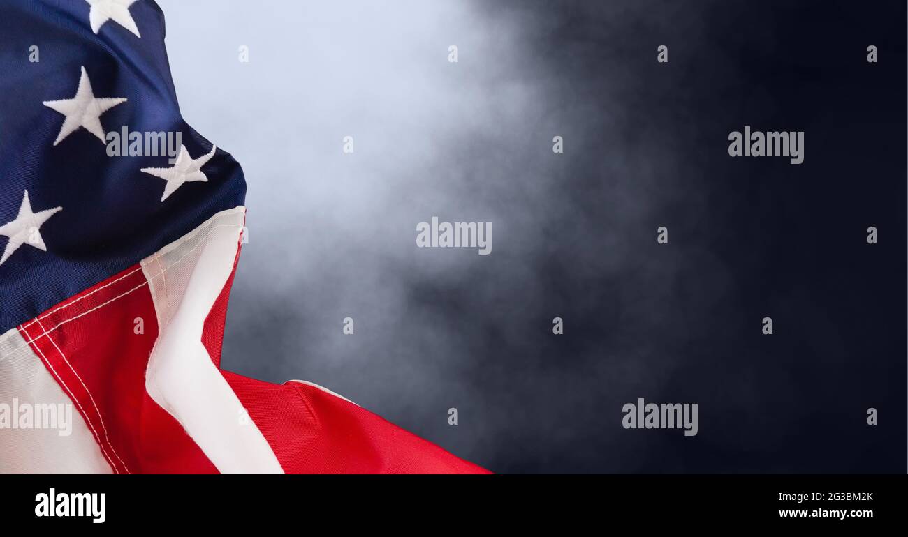 Composition of american flag and smoke on black background Stock Photo ...