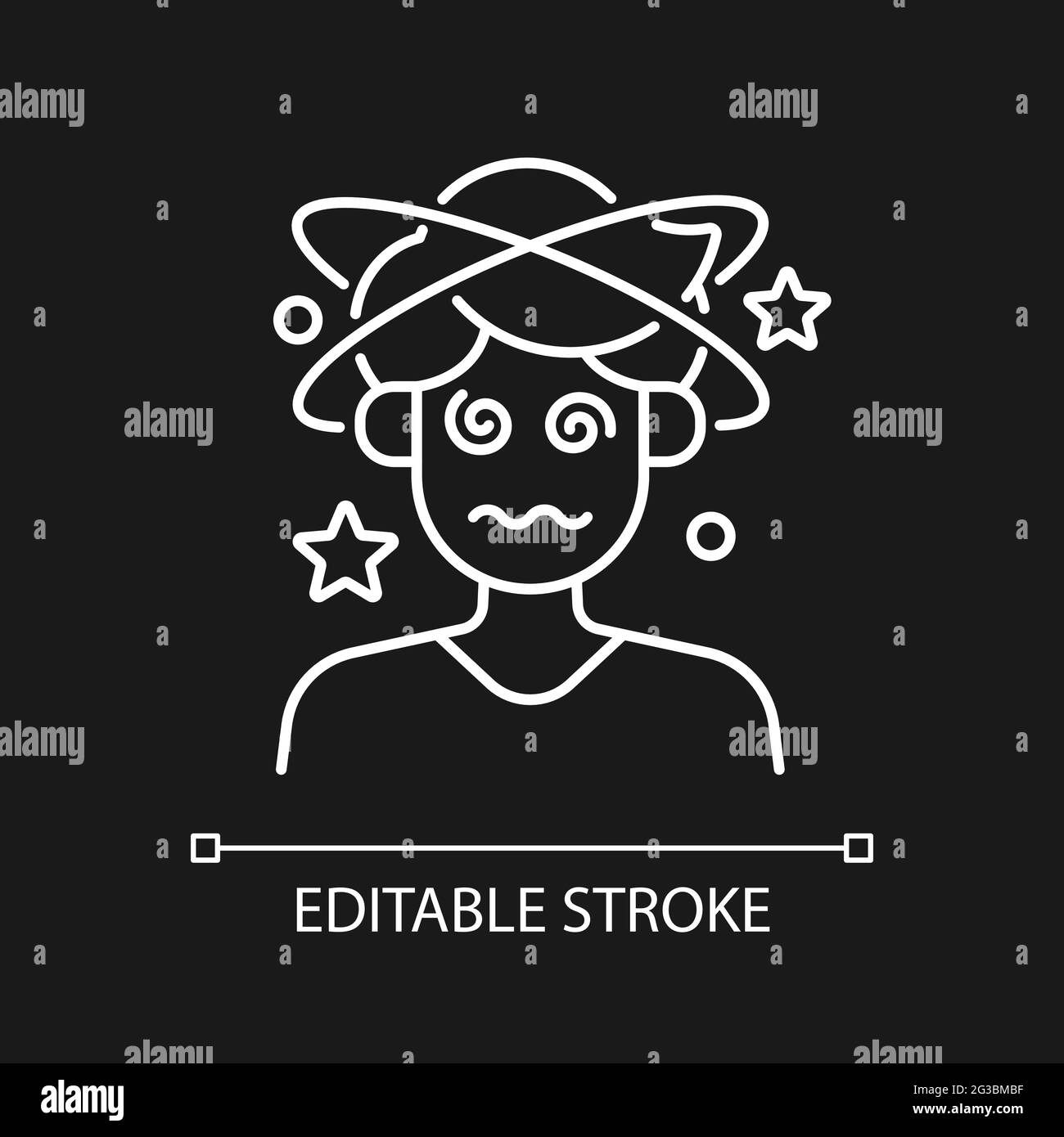 Dizziness and confusion white linear icon for dark theme Stock Vector ...