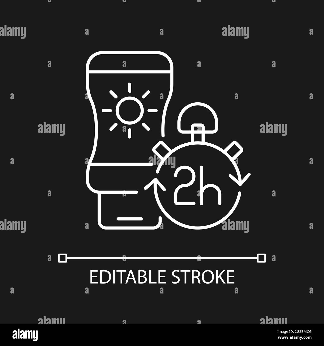 Apply sunscreen every 2 hours white linear icon for dark theme Stock ... Apply sunscreen every 2 hours white linear icon for dark theme Stock ...