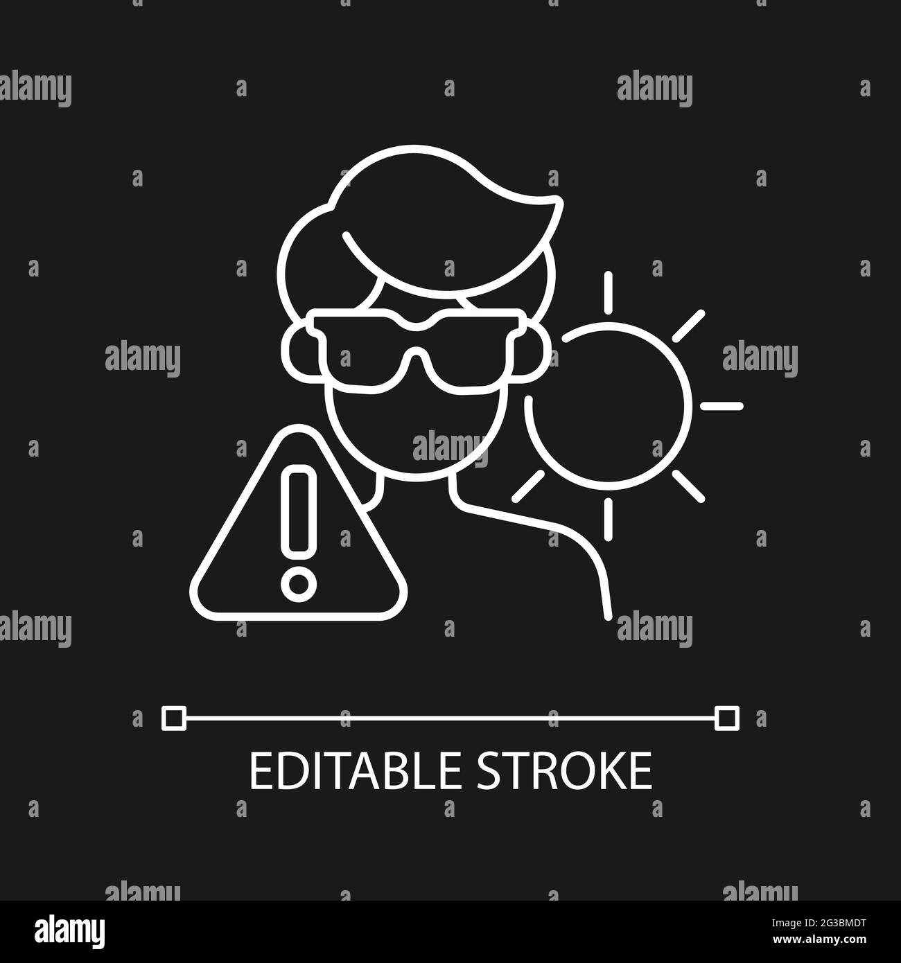 Overexposure to sun white linear icon for dark theme Stock Vector Image ...