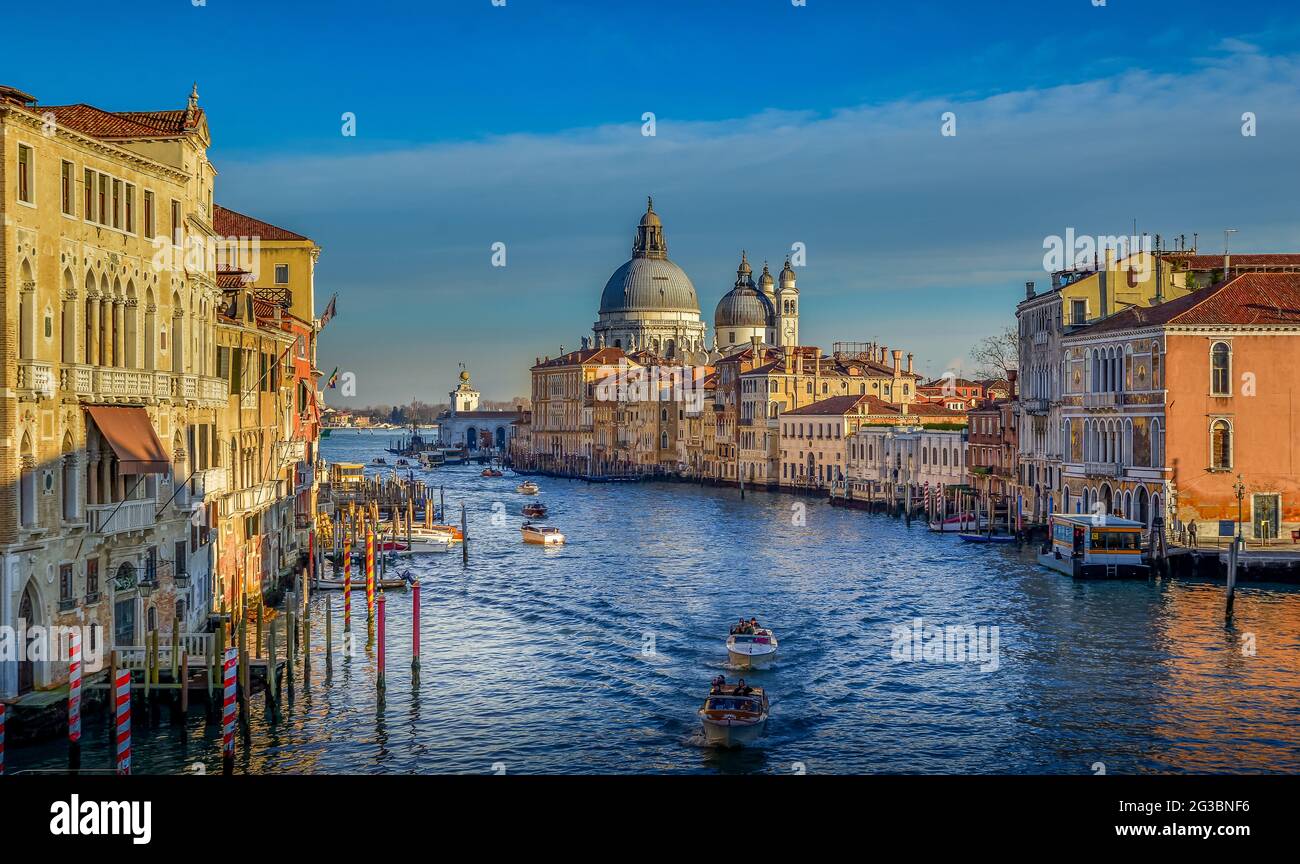 Scenic view of the famous Grand Canal in Venice, Italy under a clear ...