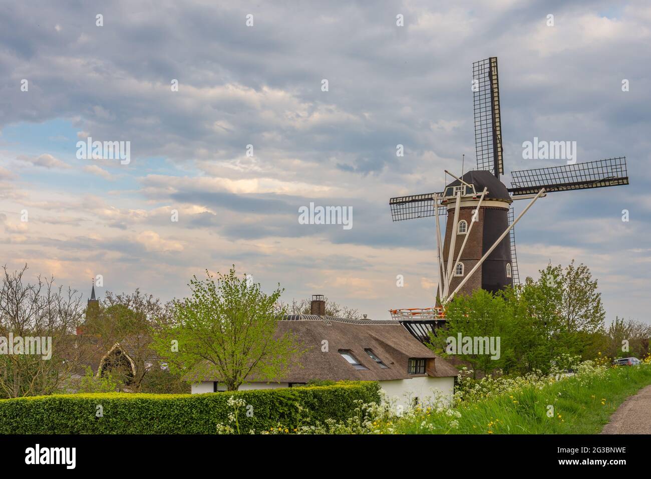 Traditional dutch windmill in the Haaften village, Province of ...