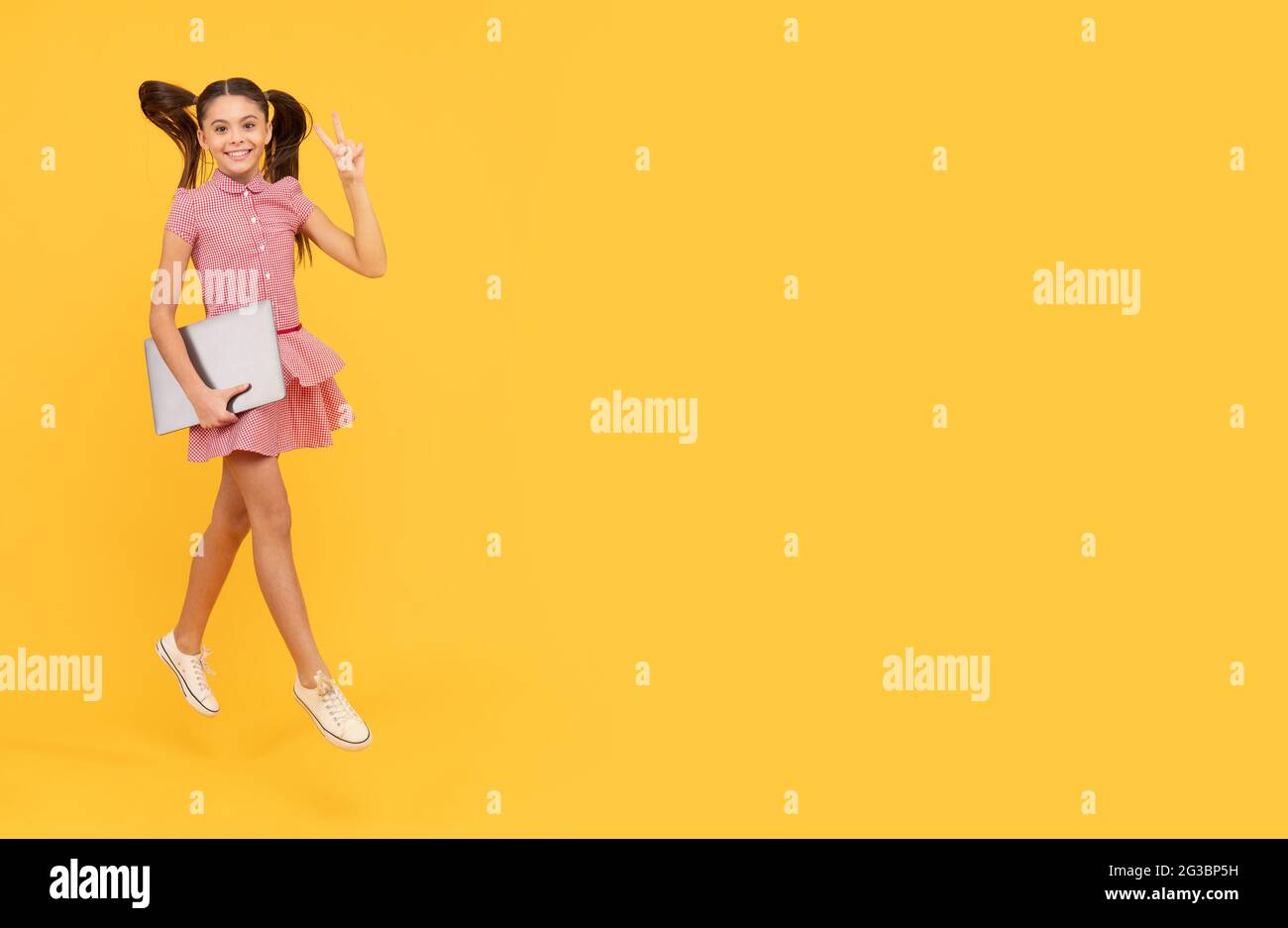happy kid girl jumping with laptop go online shopping show piece ... happy kid girl jumping with laptop go online shopping show piece ...