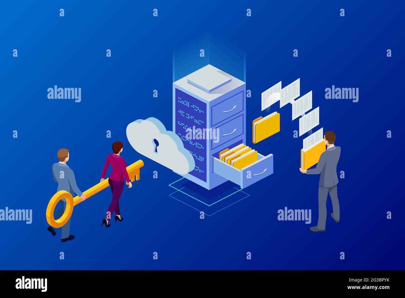 Isometric Cloud Computing Concept Represented By A Server With A Cloud