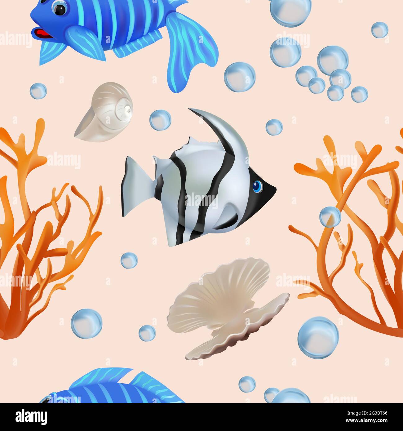 Seamless pattern with Tropical fish, shell, corals. Pattern with ...