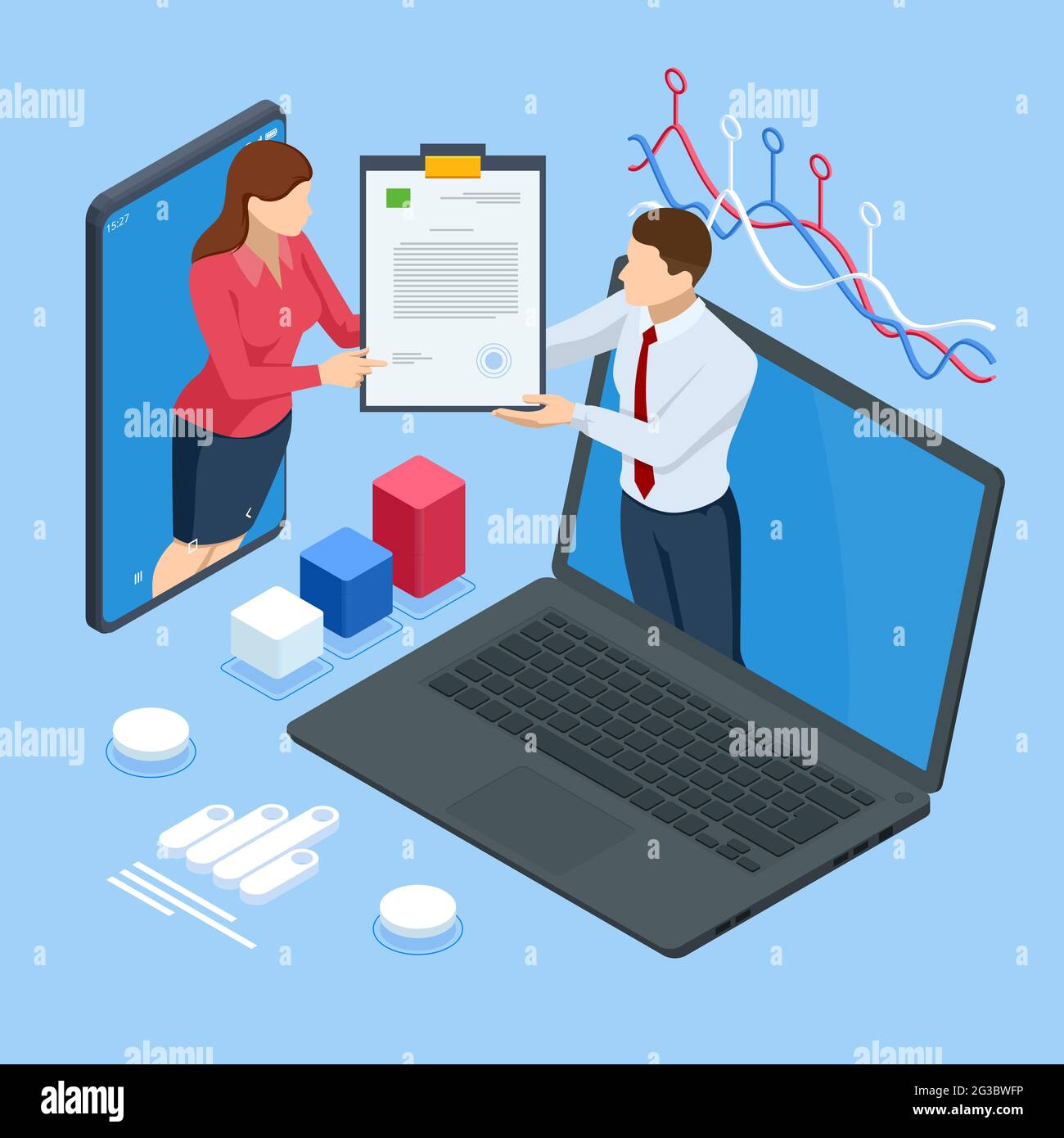 Document with a signature. Isometric electronic signature. Electronic ...